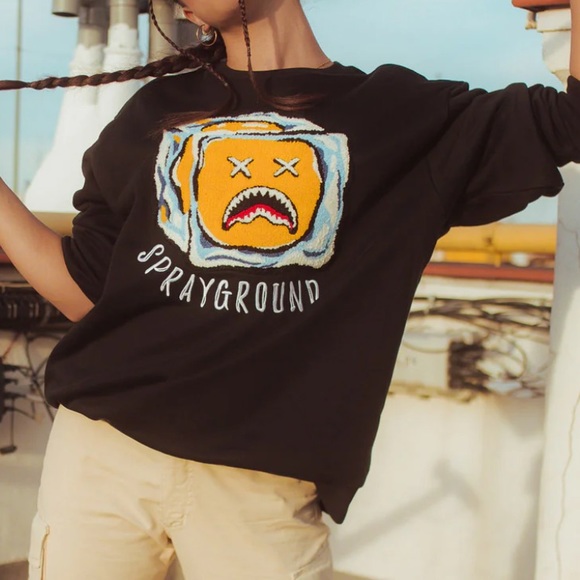 Sprayground | Sweaters | Chenille Smiley Crew Neck Pullover Black ...